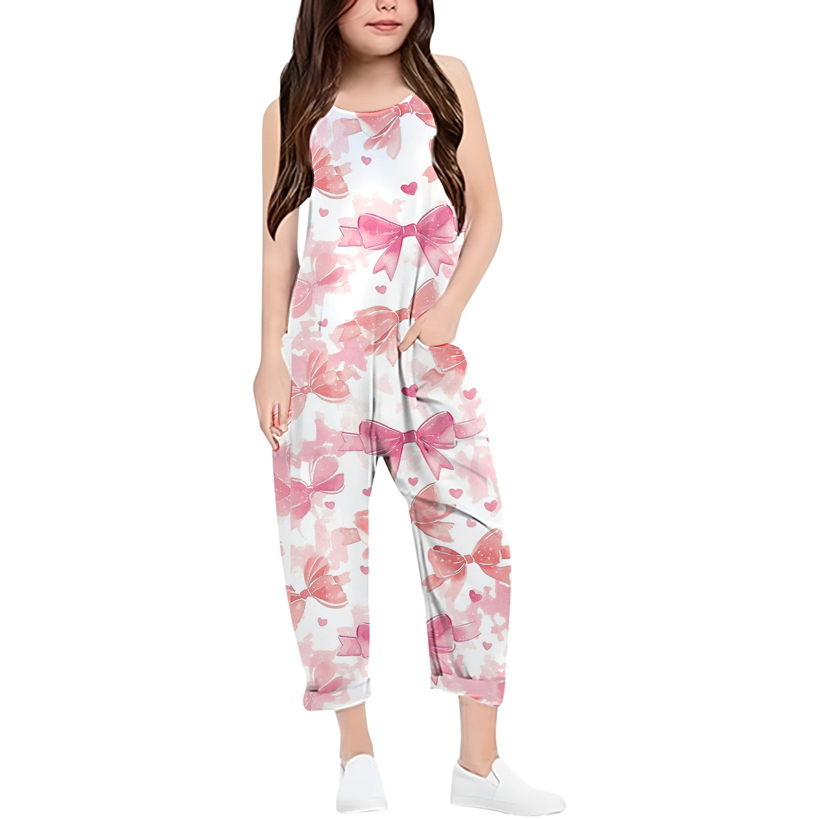 Ediodpoh Girls' Printed Casual V Suspender Romper Solid Color Loose ...