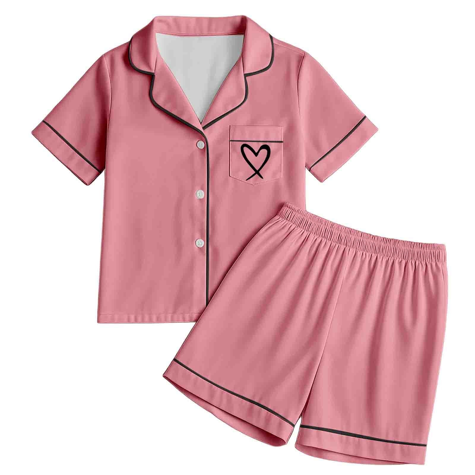 Ediodpoh Kids Pajamas Girls Sleepwear Set 2pcs Tween Heart Print Short ...