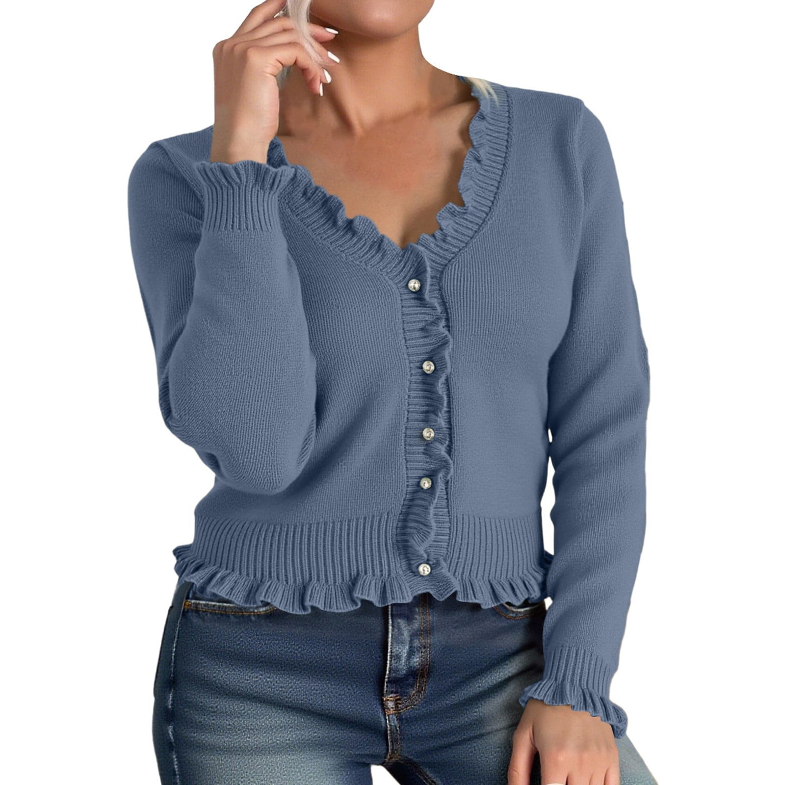 Ediodpoh Long Sleeve Ribbed Knit Cardigan Sweaters for Women Solid ...