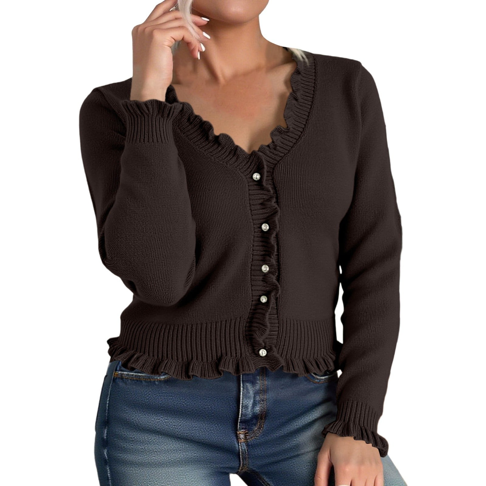 Ediodpoh Long Sleeve Ribbed Knit Cardigan Sweaters for Women Solid ...