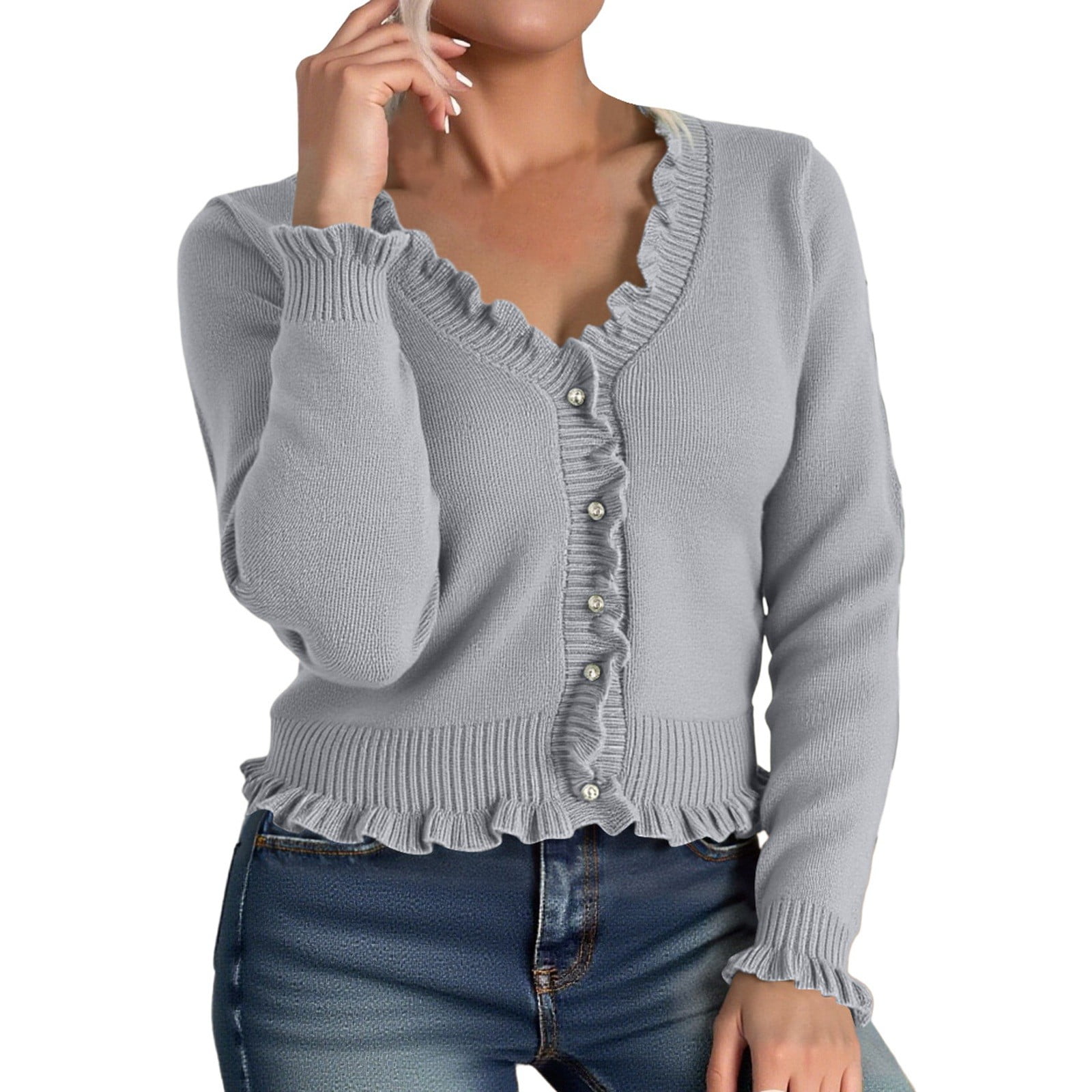 Ediodpoh Long Sleeve Ribbed Knit Cardigan Sweaters for Women Solid ...