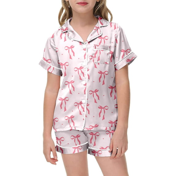 Ediodpoh Pajamas for Kids Girls Bow Knot Printed Pajamas Set Short ...