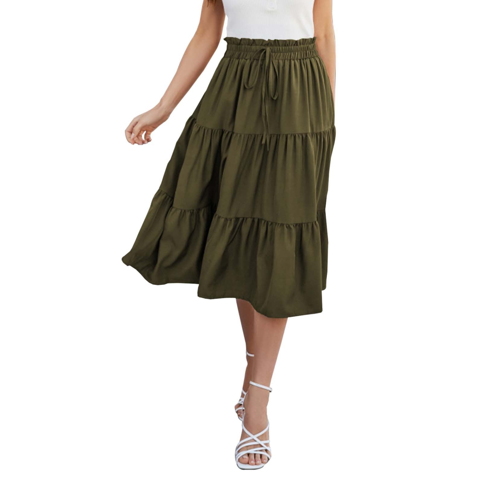 Ediodpoh Skirts for Women Bohemian Style Tiered Flared Midi Skirt ...