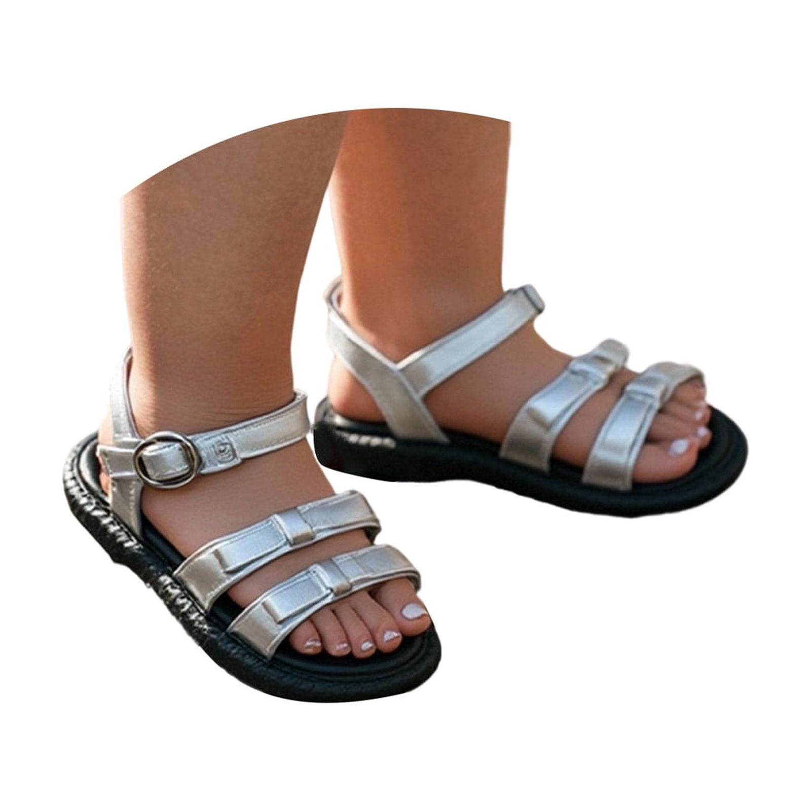 Ediodpoh Summer Children's Girls' Silver Soled Double Bow Tie Roman Shoes Princess Shoes Summer ...