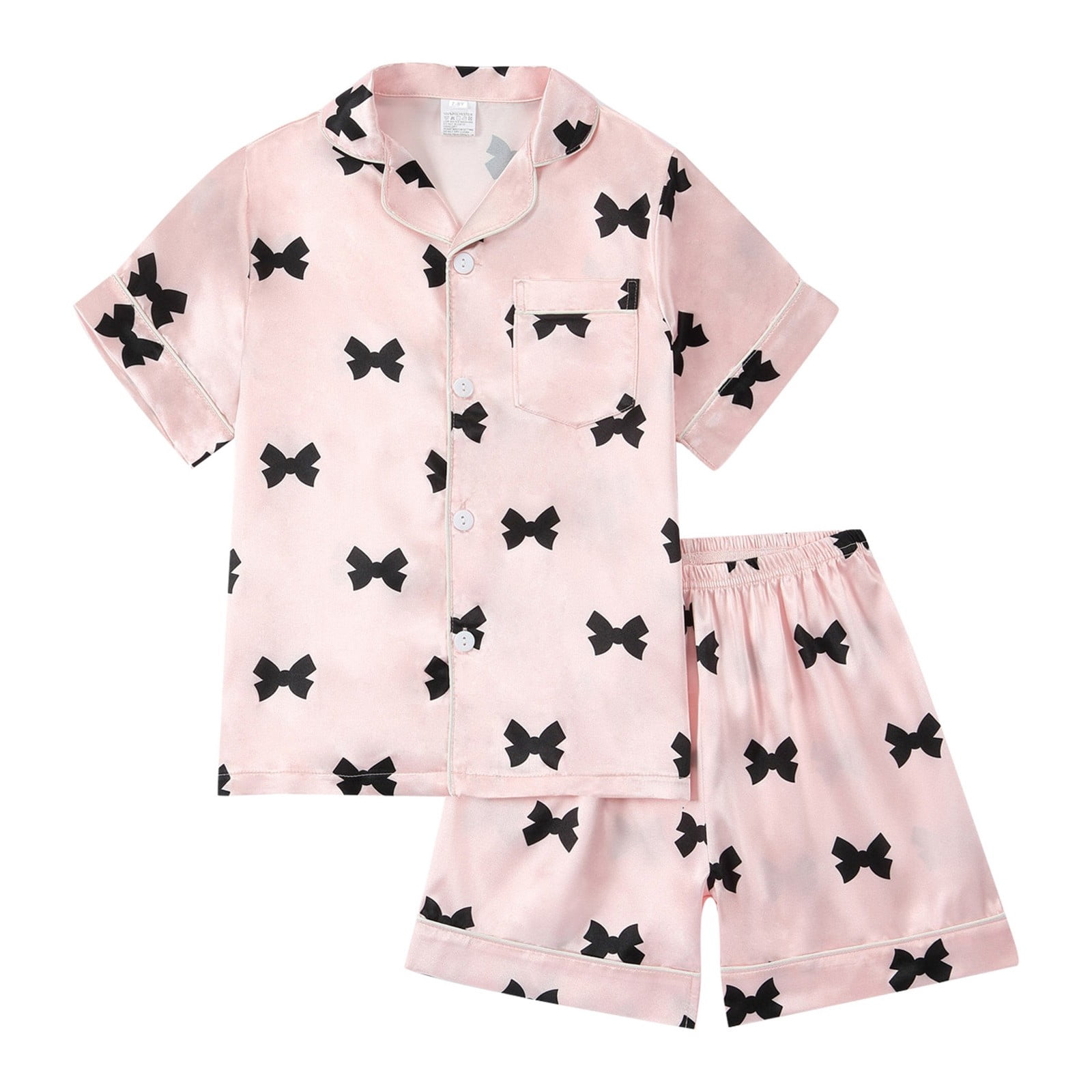 Ediodpoh Toddler Pajamas Girls Satin Pajama Set Short Sleeve Sleepwear ...