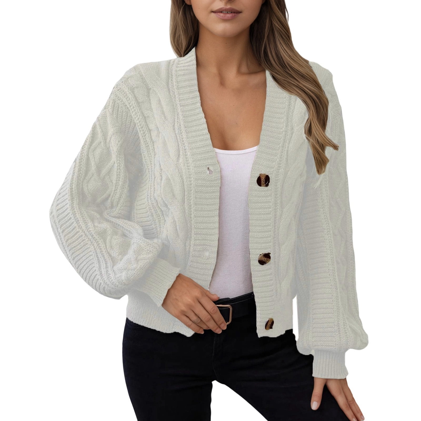 Ediodpoh Versatile Womens Cardigan Sweaters Relaxed Fit Solid Knit ...
