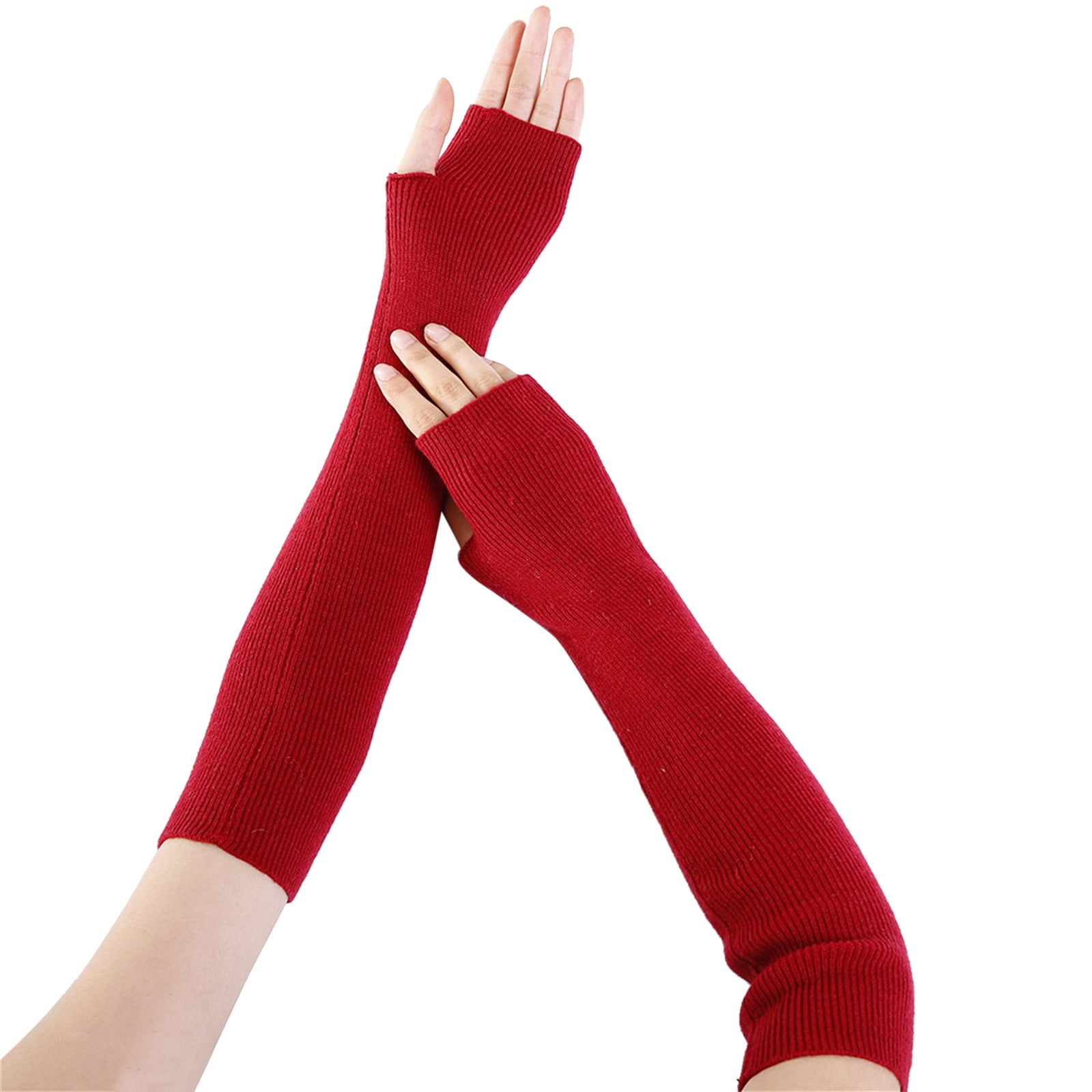Ediodpoh Women Arm Warmer Solid Knitted Soft Long Fingerless Gloves ...