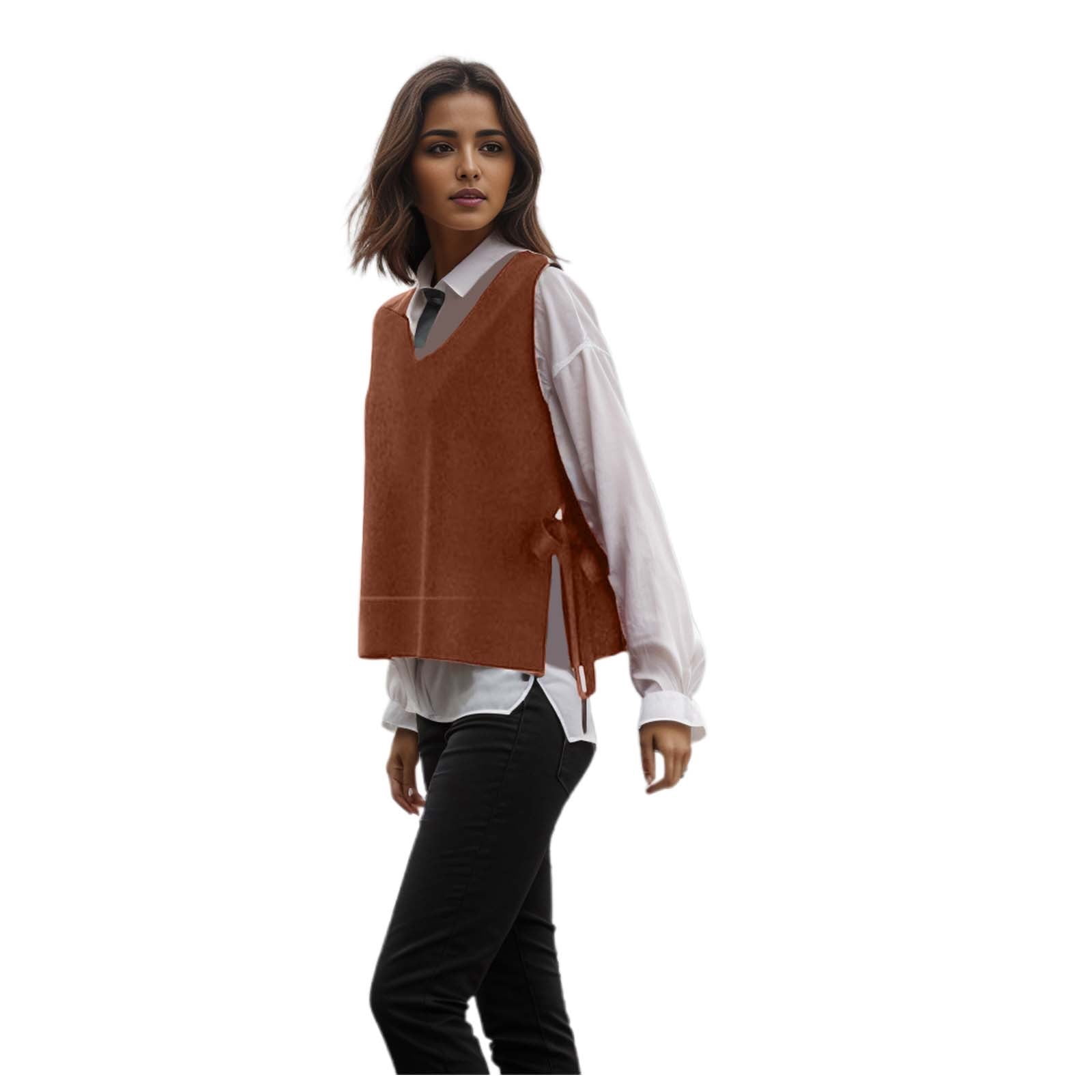 Ediodpoh Women Knitted Tie Waist Vest V Neck Sleeveless Sweater Vest ...