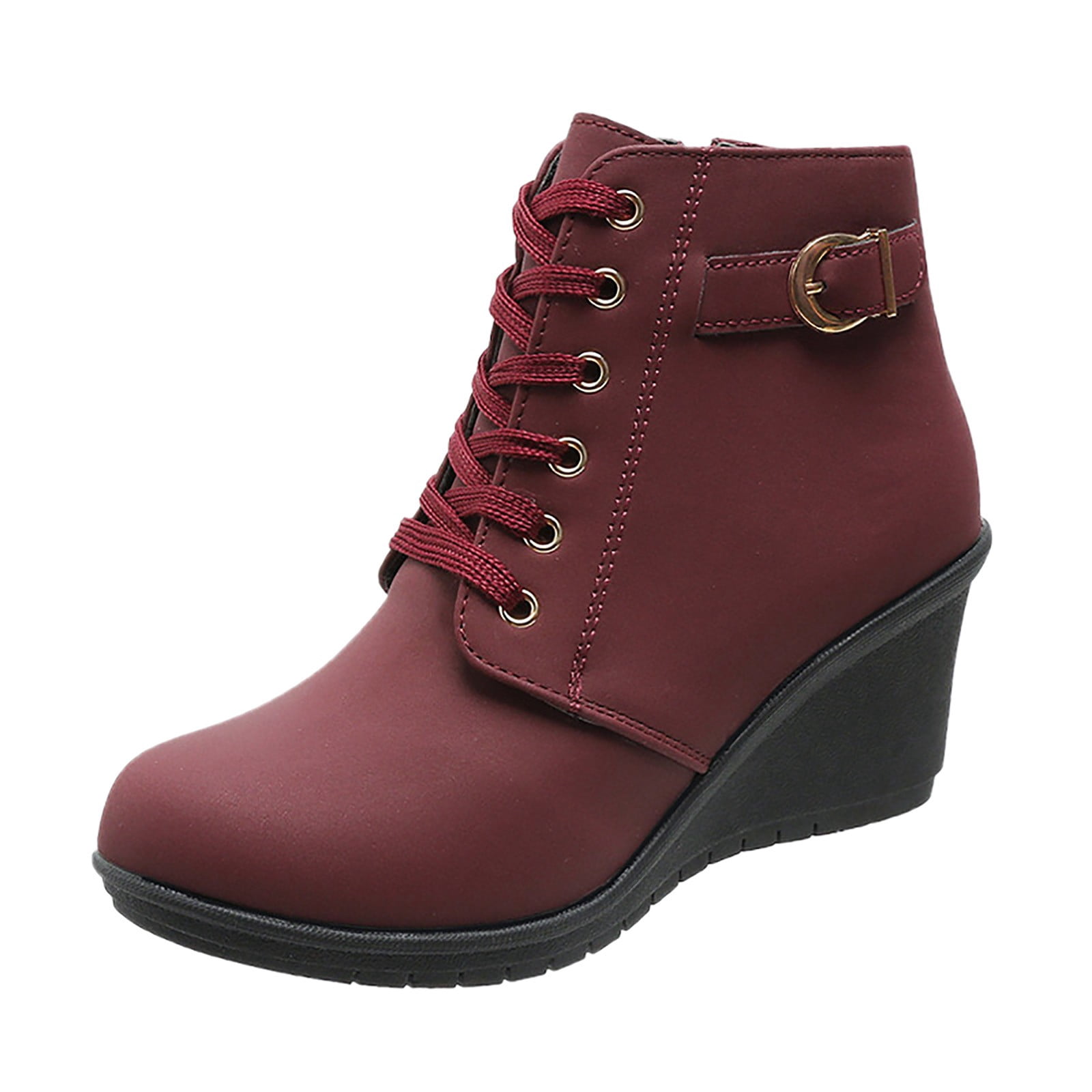 Ediodpoh Women's Autumn and Winter Fashion Wedge Heel Platform Lace up ...
