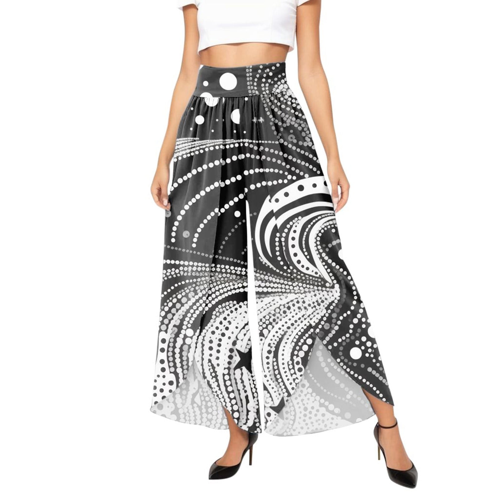 Ediodpoh Women's Flowing Split Wide Leg Pants High Waist Pants Bohemian ...