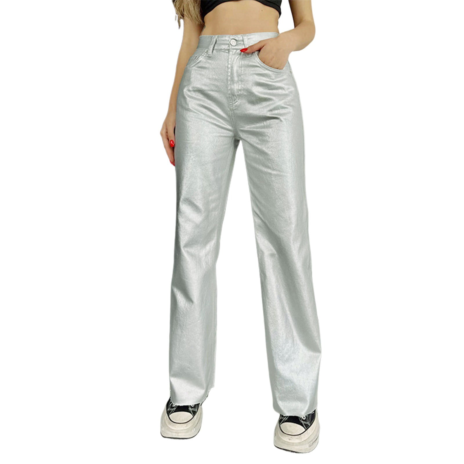 Ediodpoh Women's Leather Loose Solid PU Pant High Waist Baggy Jogger ...