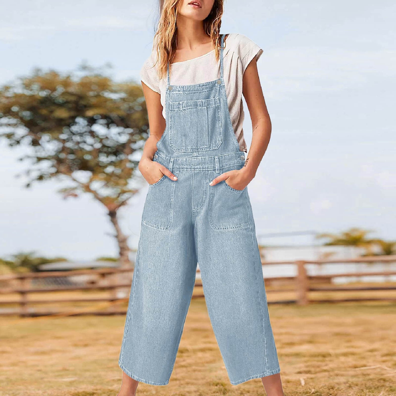 Ediodpoh Women's Loose Denim Overalls Loose Version Bib Adjustable ...