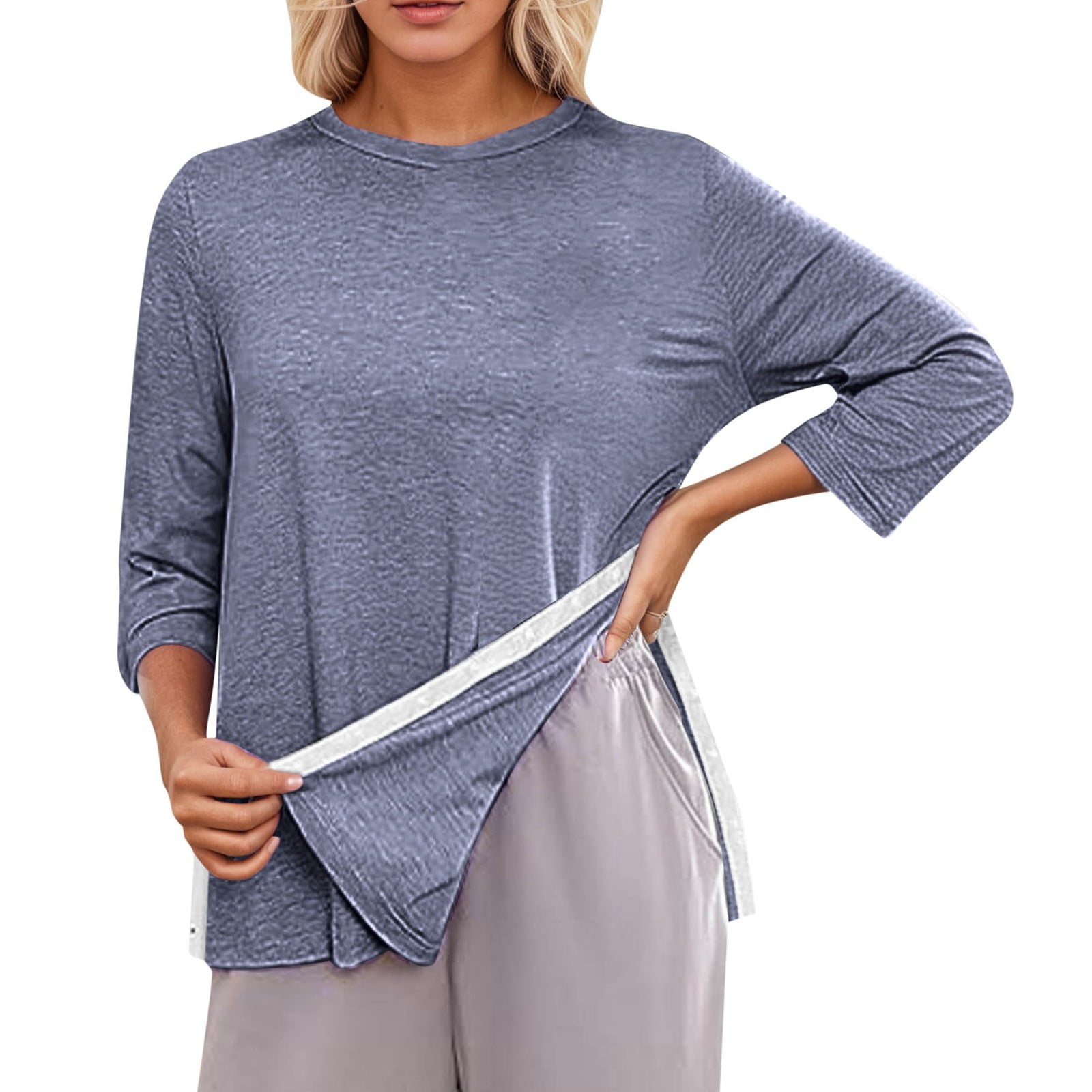 Ediodpoh Women's Loose Fit Round Neck Long Sleeve T Shirt with Side ...