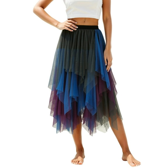 Ediodpoh Women's Skirts Asymmetrical Mesh Midi Boho Skirt Tiered ...