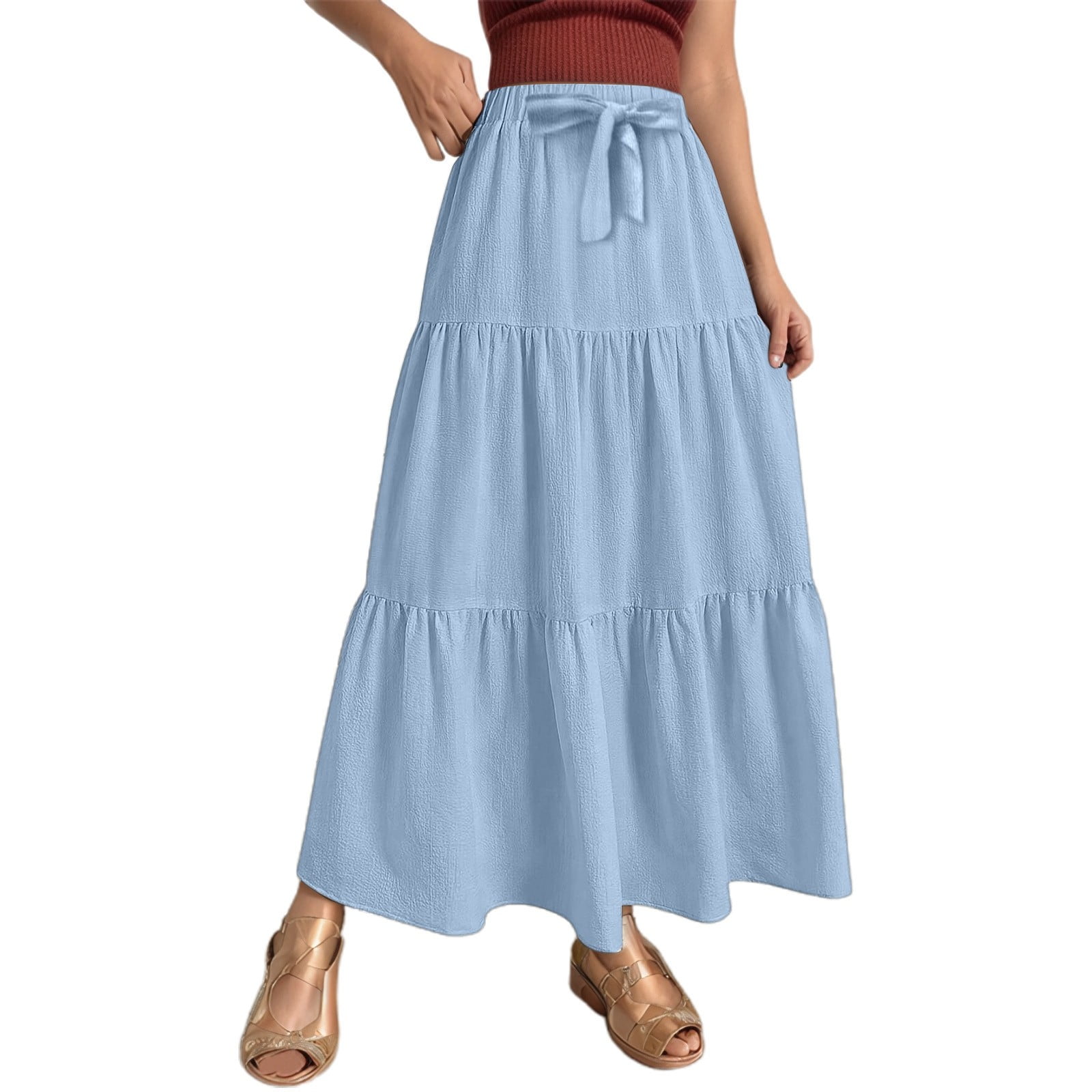 Ediodpoh Women's Skirts Summer Linen Solid Color A Line Wrap Skirt with ...