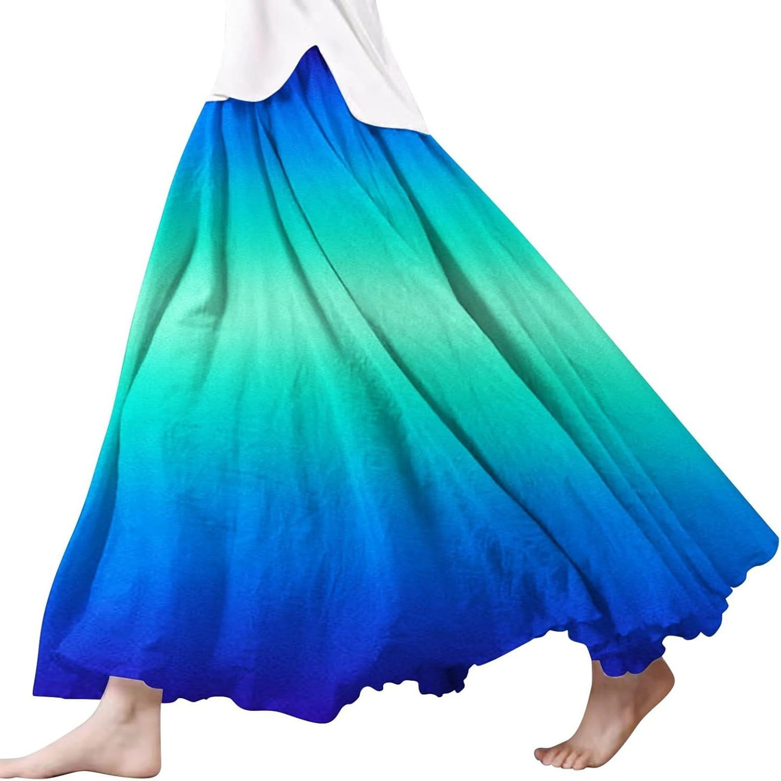 Ediodpoh Women's Skirts Summer Printed Linen Gradient Wrap Skirt ...