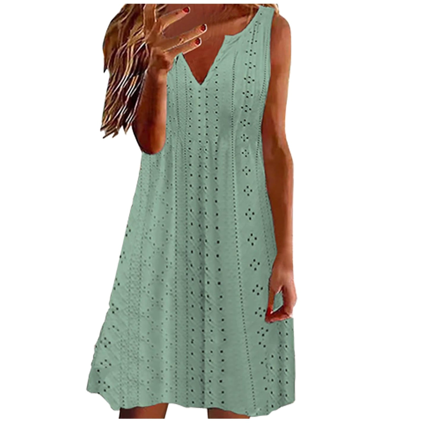 Ediodpoh Womens Sleeveless V Neck Dress Casual Loose Fit Solid Color