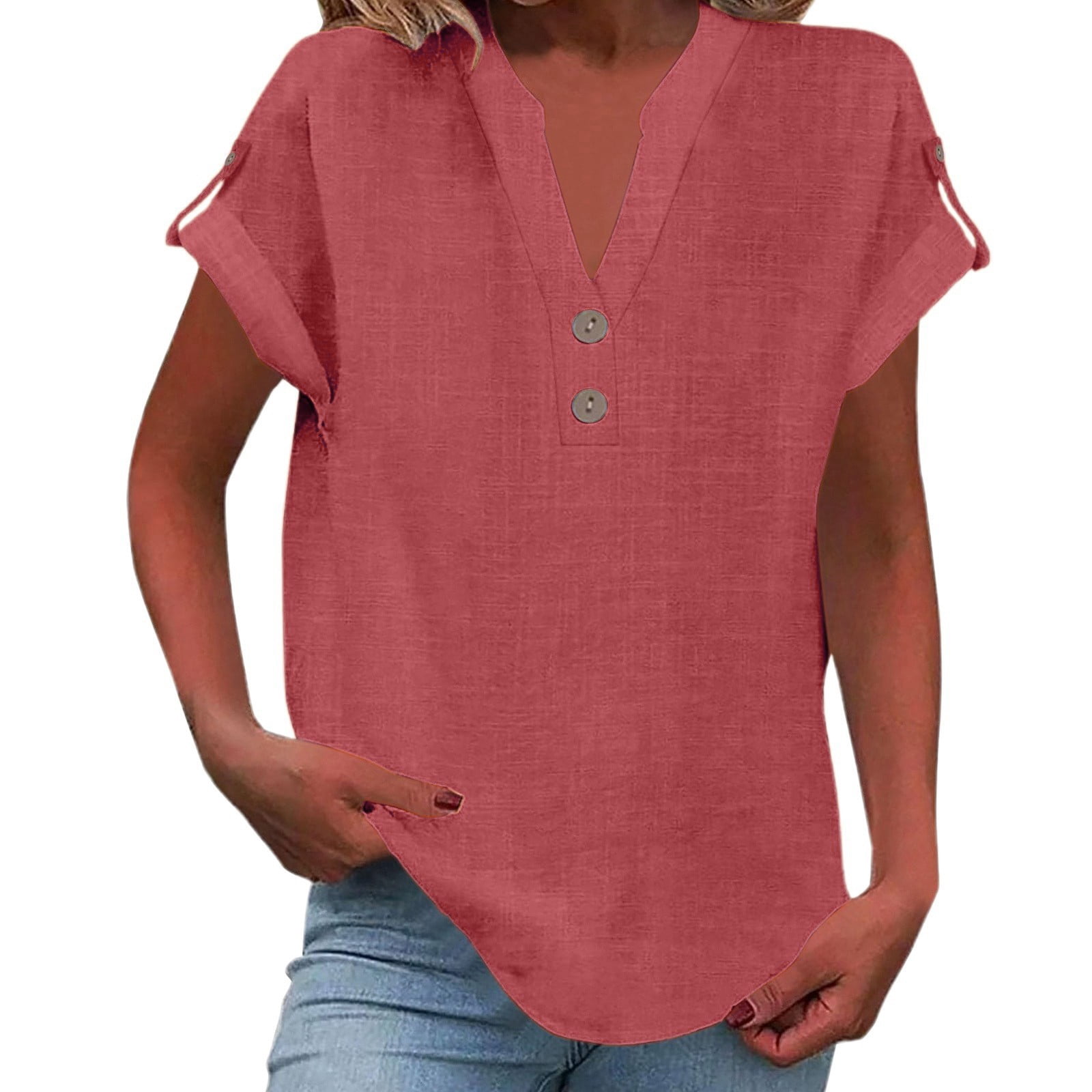 Ediodpoh Women's Summer V Neck Casual T Shirt for Everyday Wear Solid ...