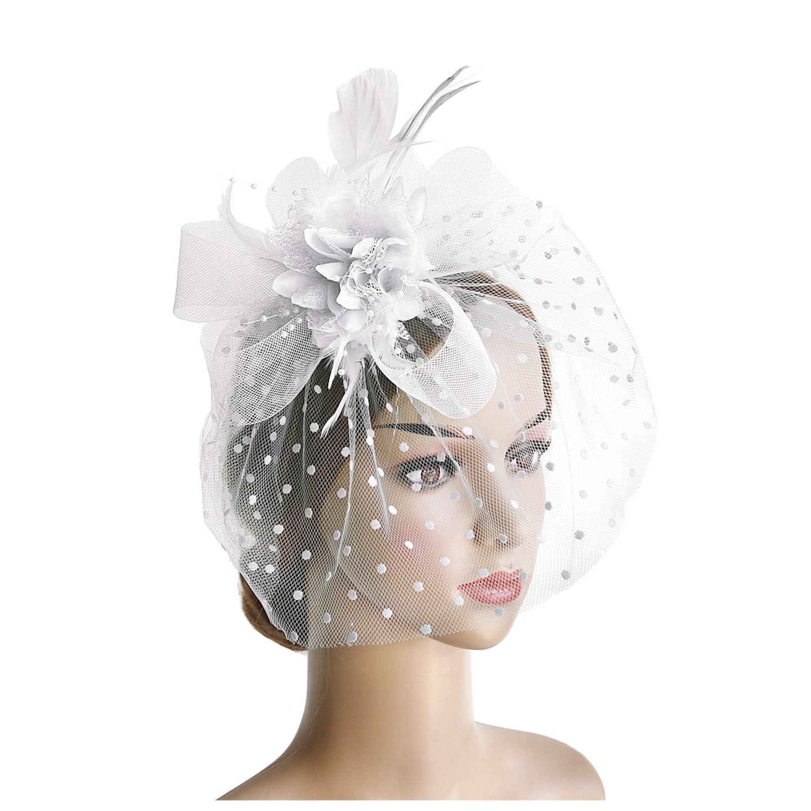 Ediodpoh Women with Polka and Feathers Mesh Headpiece for Themed ...