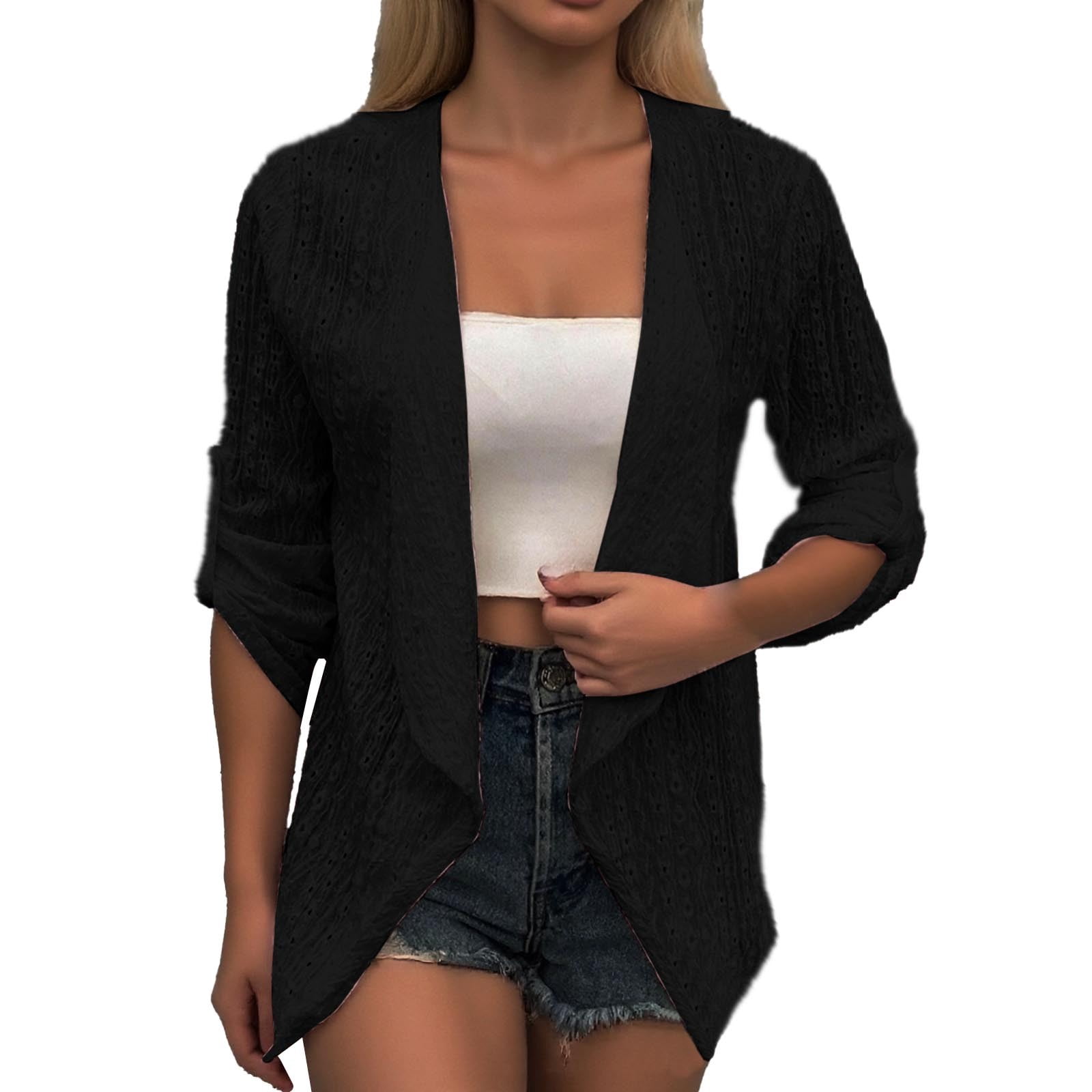 Ediodpoh Womens Cardigan Solid Elegant Cardigan Lace Cutout Design ...