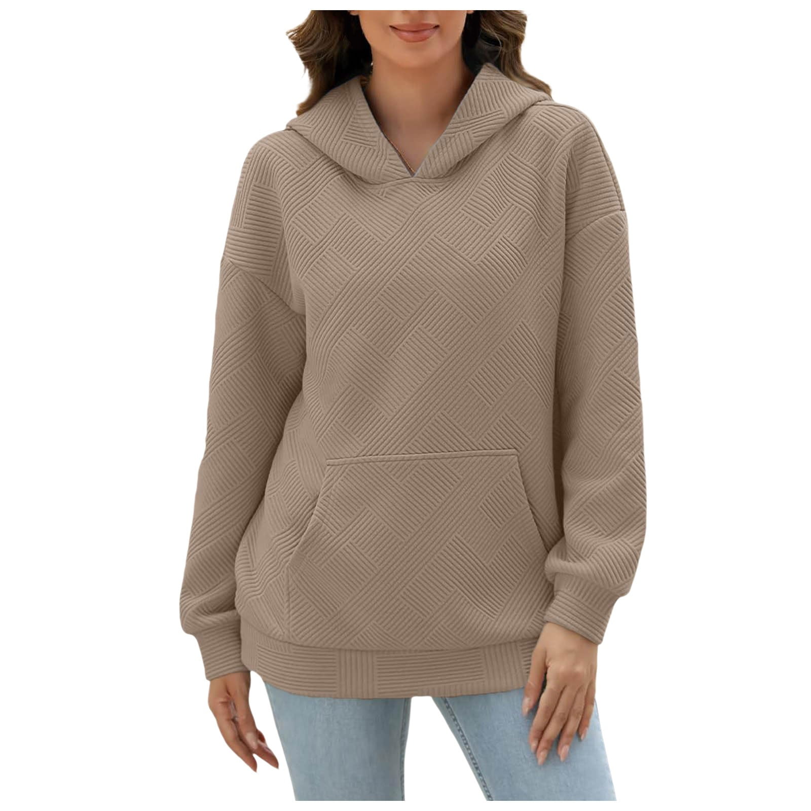 Ediodpoh Womens Hoodies Oversized Sweatshirts Checkered Ribbed Sweaters ...