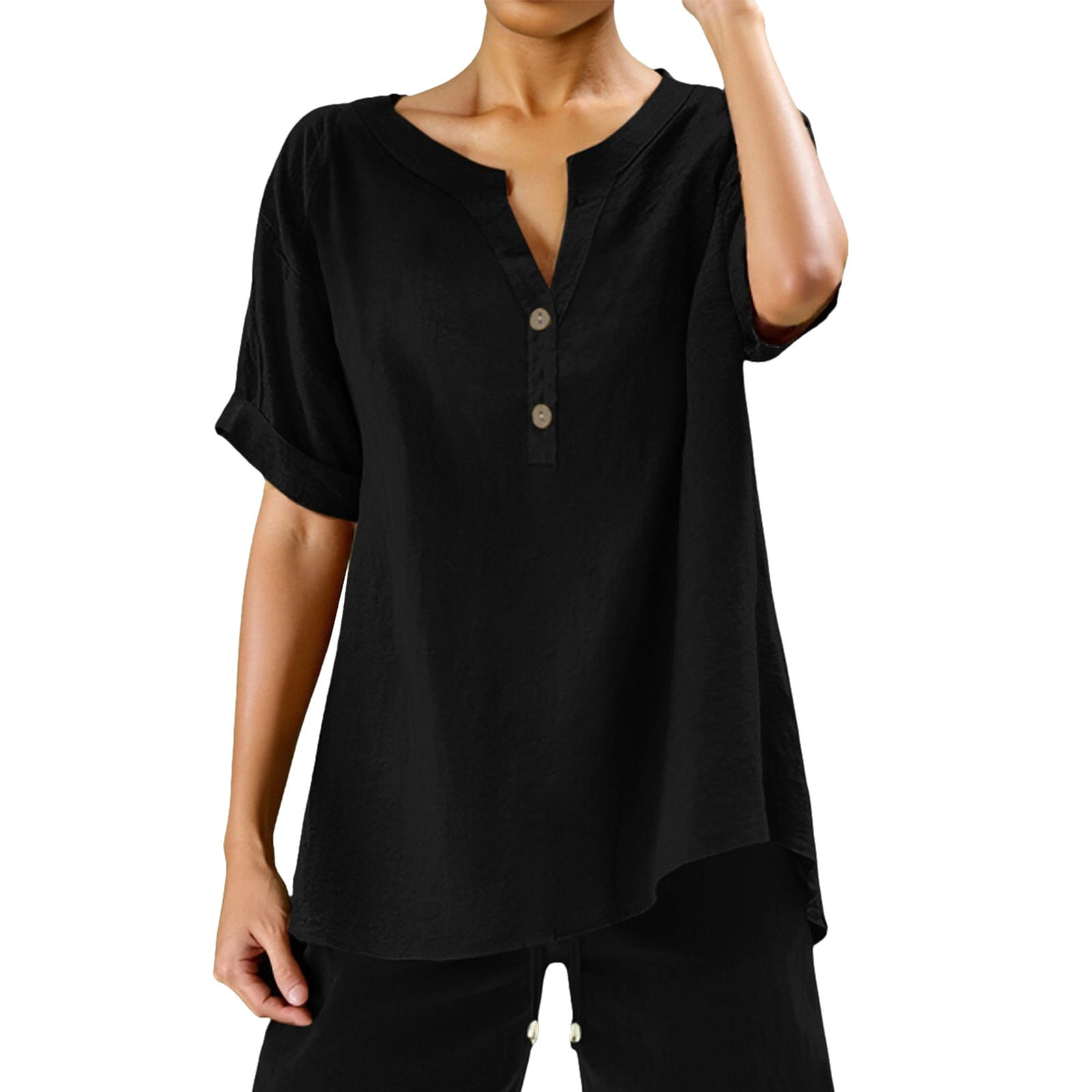 Ediodpoh Womens Loose Buttons Down Blouse Tops Solid Casual Short ...