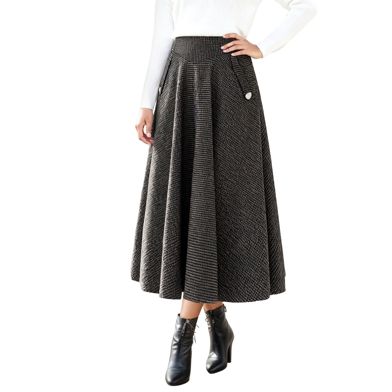 Ediodpoh Womens Plaid Skirt High Waist Tweed A Line Mid Length Pencil ...