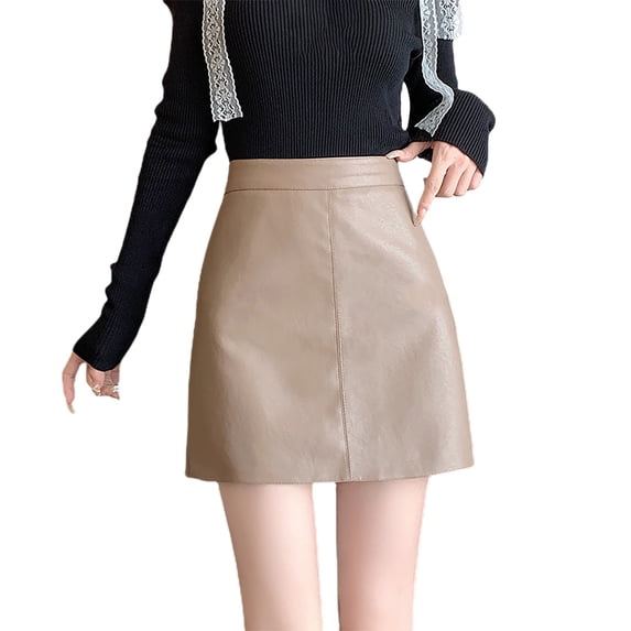 Ediodpoh Womens Skirt Pure Colored Short Tight Skirt with Slit Pu Mini ...