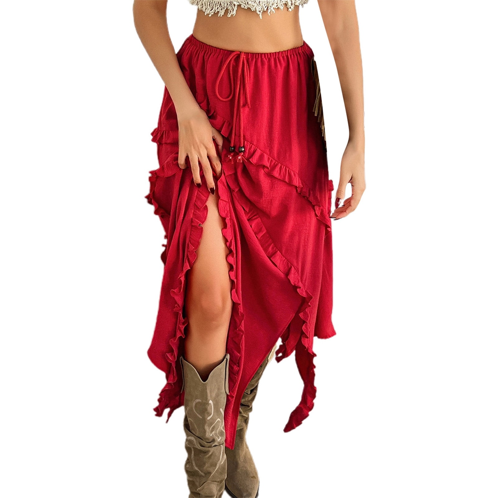 Ediodpoh Womens Skirts Spring Summer Leisure Holiday Wind Solid Color ...