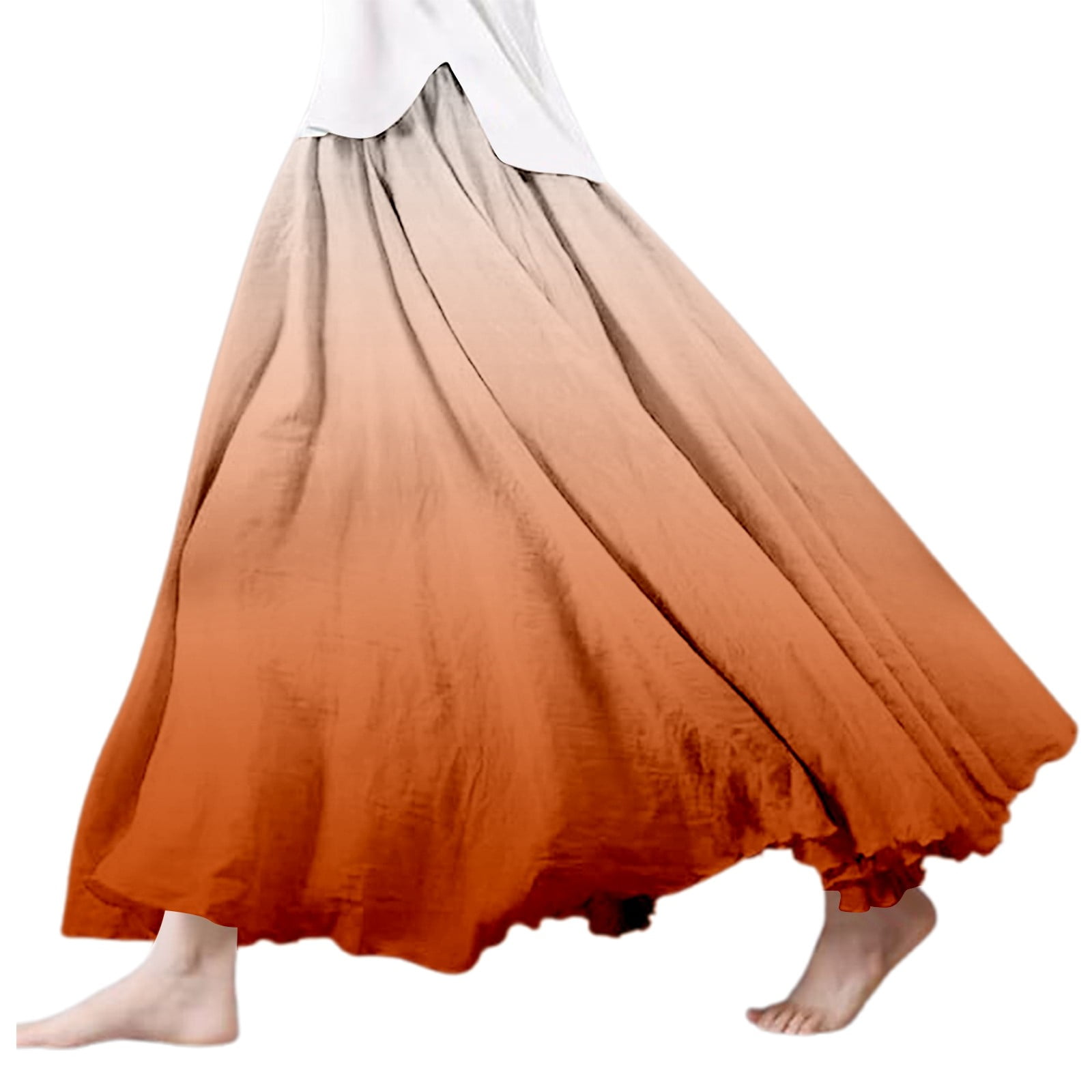 Ediodpoh Womens Skirts Summer Printed Linen Gradient Wrap Skirt Elastic ...