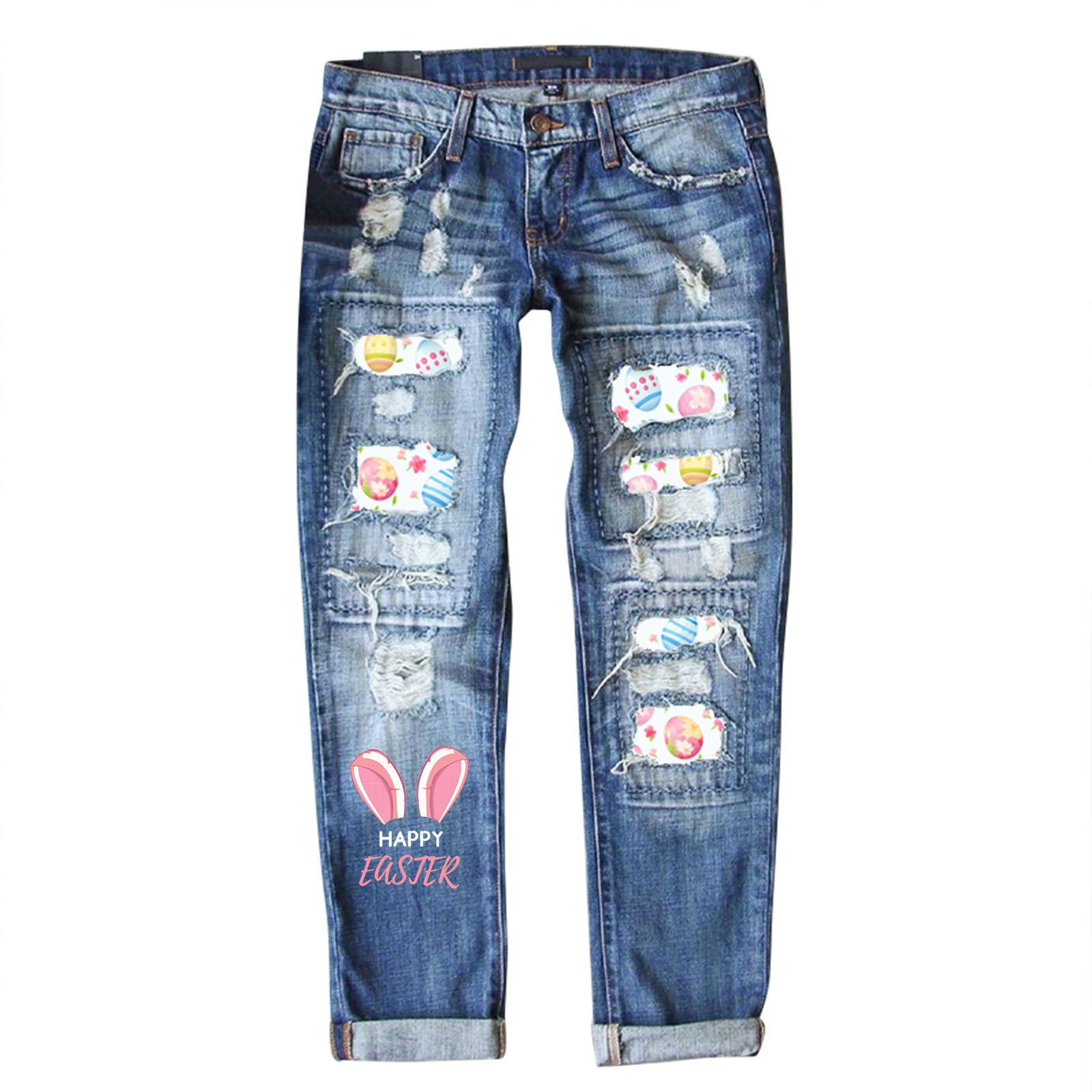Riforla Womens Straight Leg Jeans Easter Day Rabbit Carrot Eggs Print ...