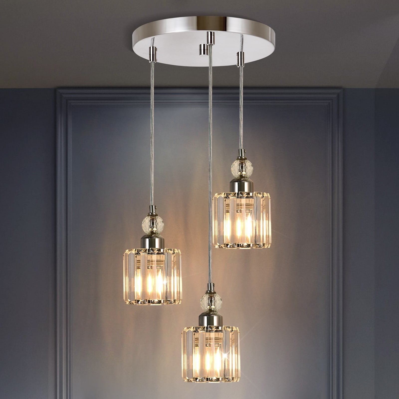 Edis Home Limited OYIPRO 3-Light Crystal Cluster Cylinder Pendant ...