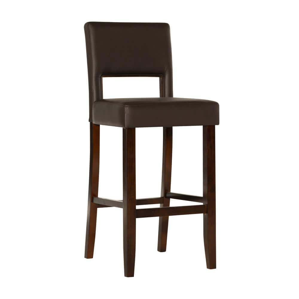 Edison 30 in. Espresso Brown High Back Wood Bar Stool with Faux Leather ...