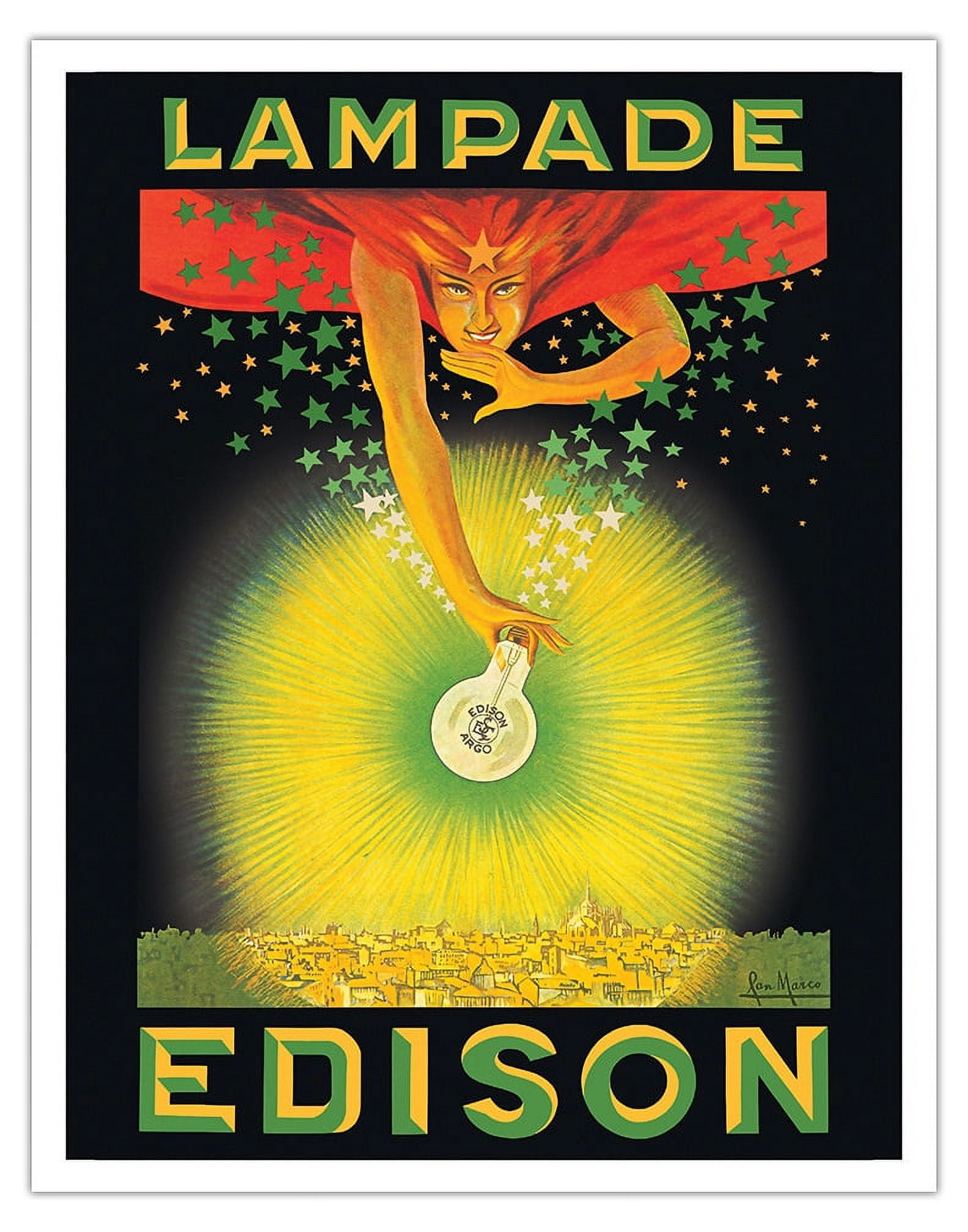 Edison Lamps (Lampade) Light Bulbs - Vintage Italian Advertising Poster ...