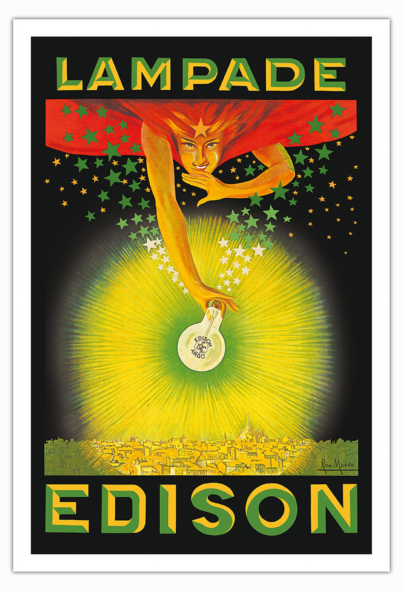Edison Lamps (Lampade) Light Bulbs - Vintage Italian Advertising Poster ...