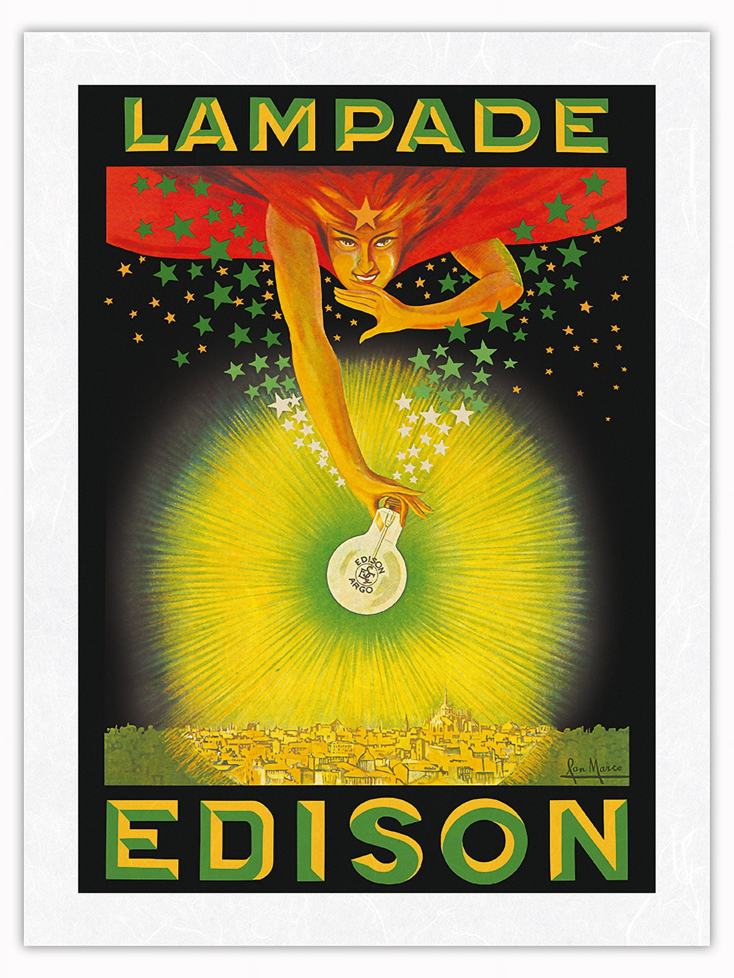 Edison Lamps (Lampade) Light Bulbs - Vintage Italian Advertising Poster ...