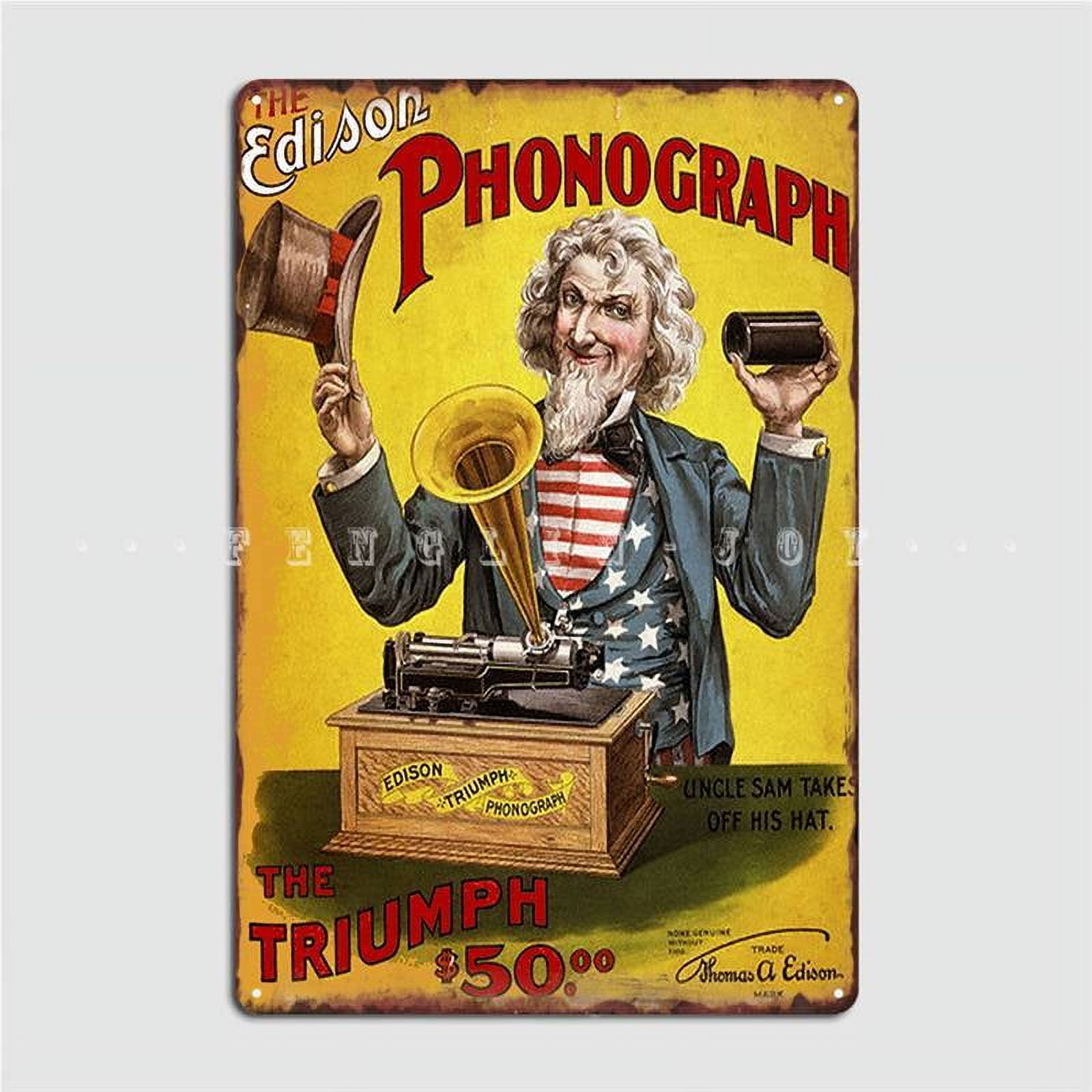 Edison Phonograph Vintage Uncle Sam Us Advertising Print Metal Sign ...