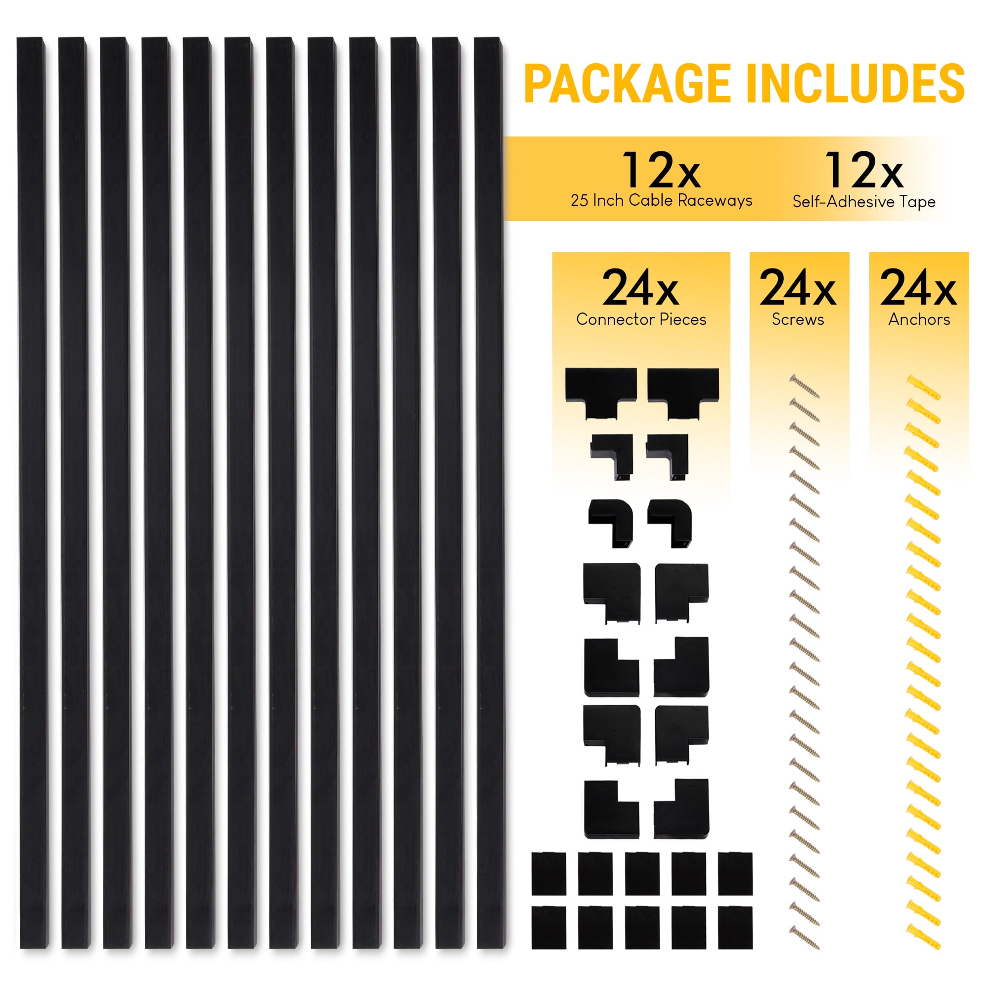 Edison Supply Plastic Wall Cable Cover - 12, 25” Raceways - 300” Cord ...