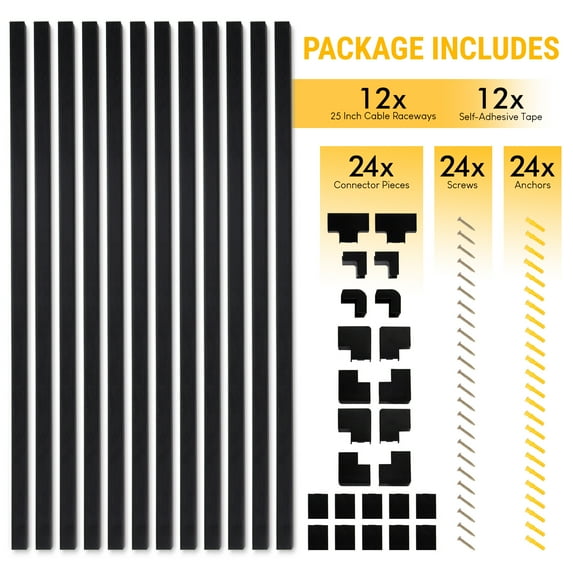 Edison Supply Plastic Wall Cable Cover - 12, 25” Raceways - 300” Cord ...