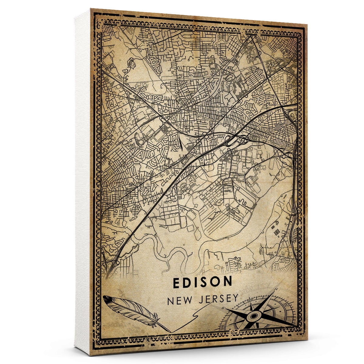 Edison Vintage Map Prints Canvas, New Jersey Map Art Canvas, Canvas ...