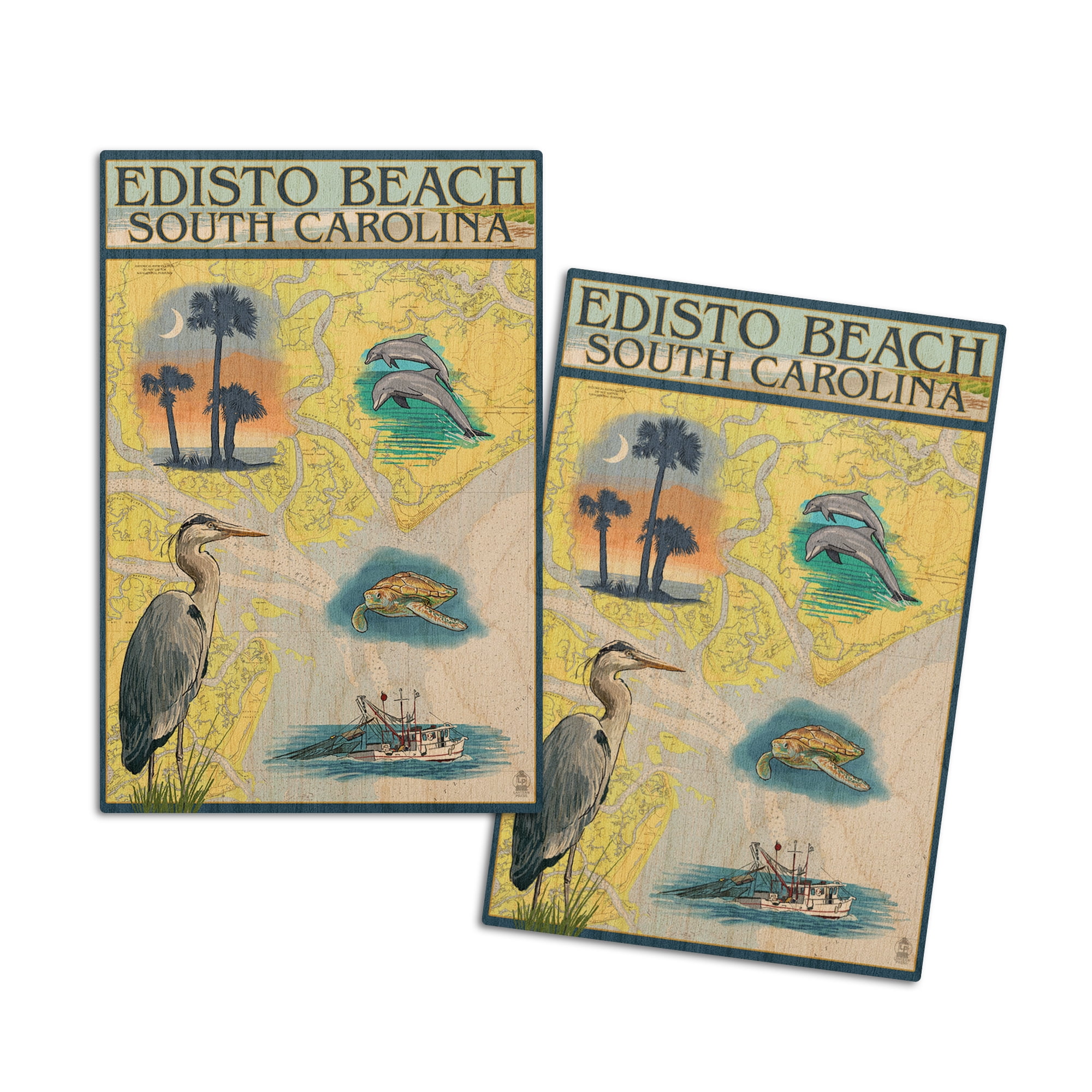 Edisto Beach, South Carolina, Nautical Chart (4x6 Birch Wood Postcards ...
