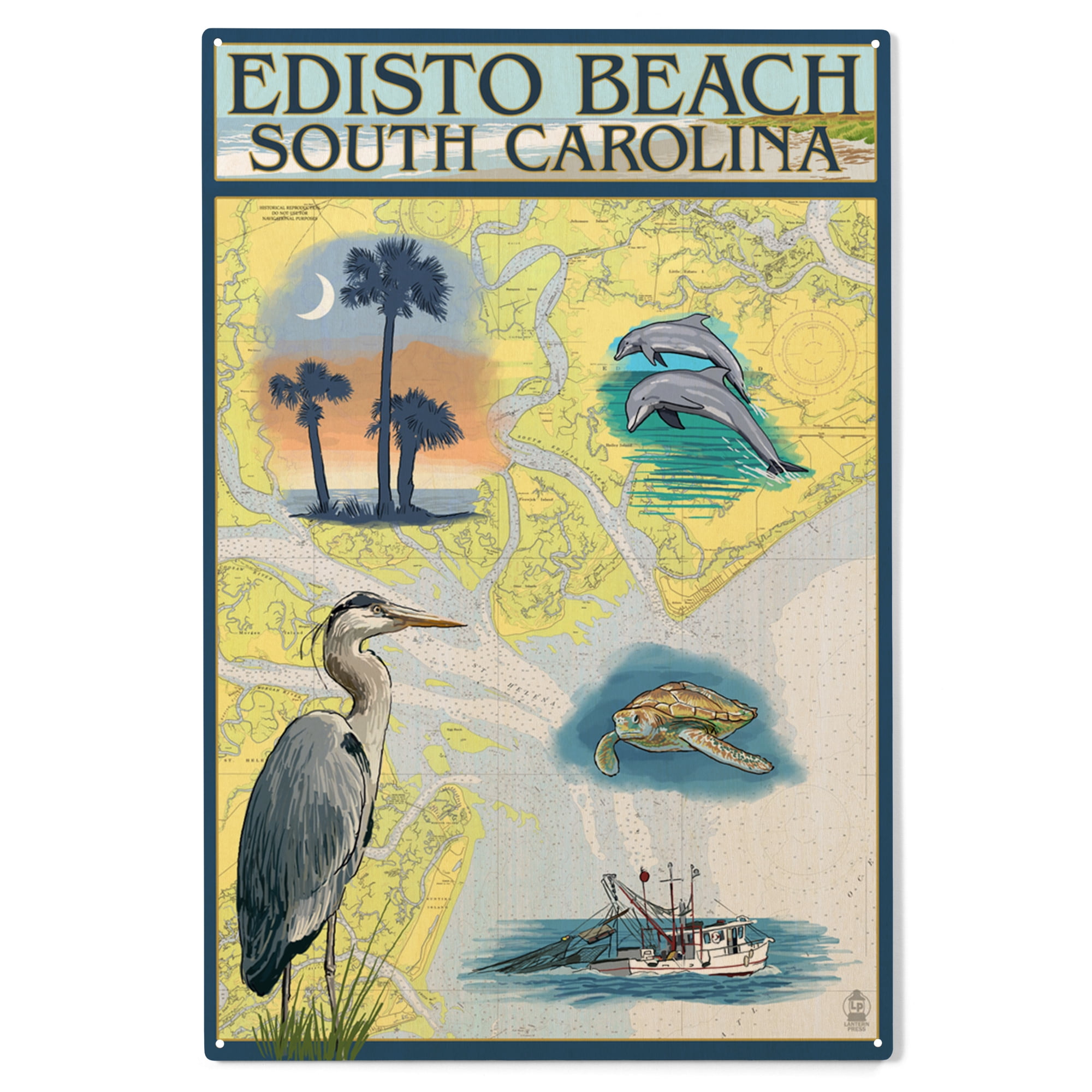 Edisto Beach, South Carolina, Nautical Chart Birch Wood Wall Sign ...