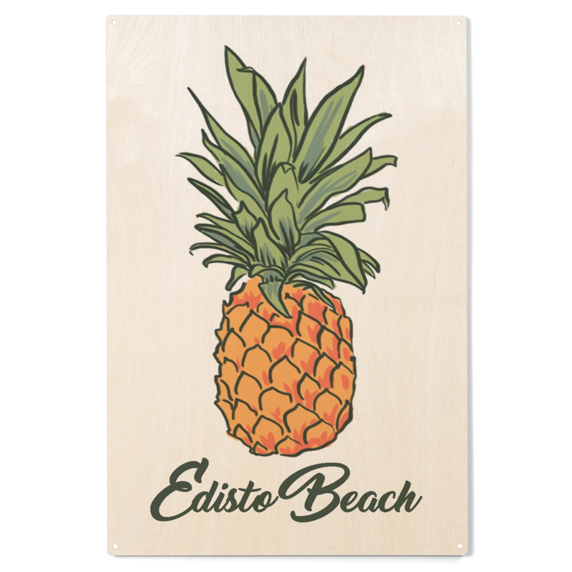 Edisto Beach, South Carolina, Pineapple, Icon Birch Wood Wall Sign ...