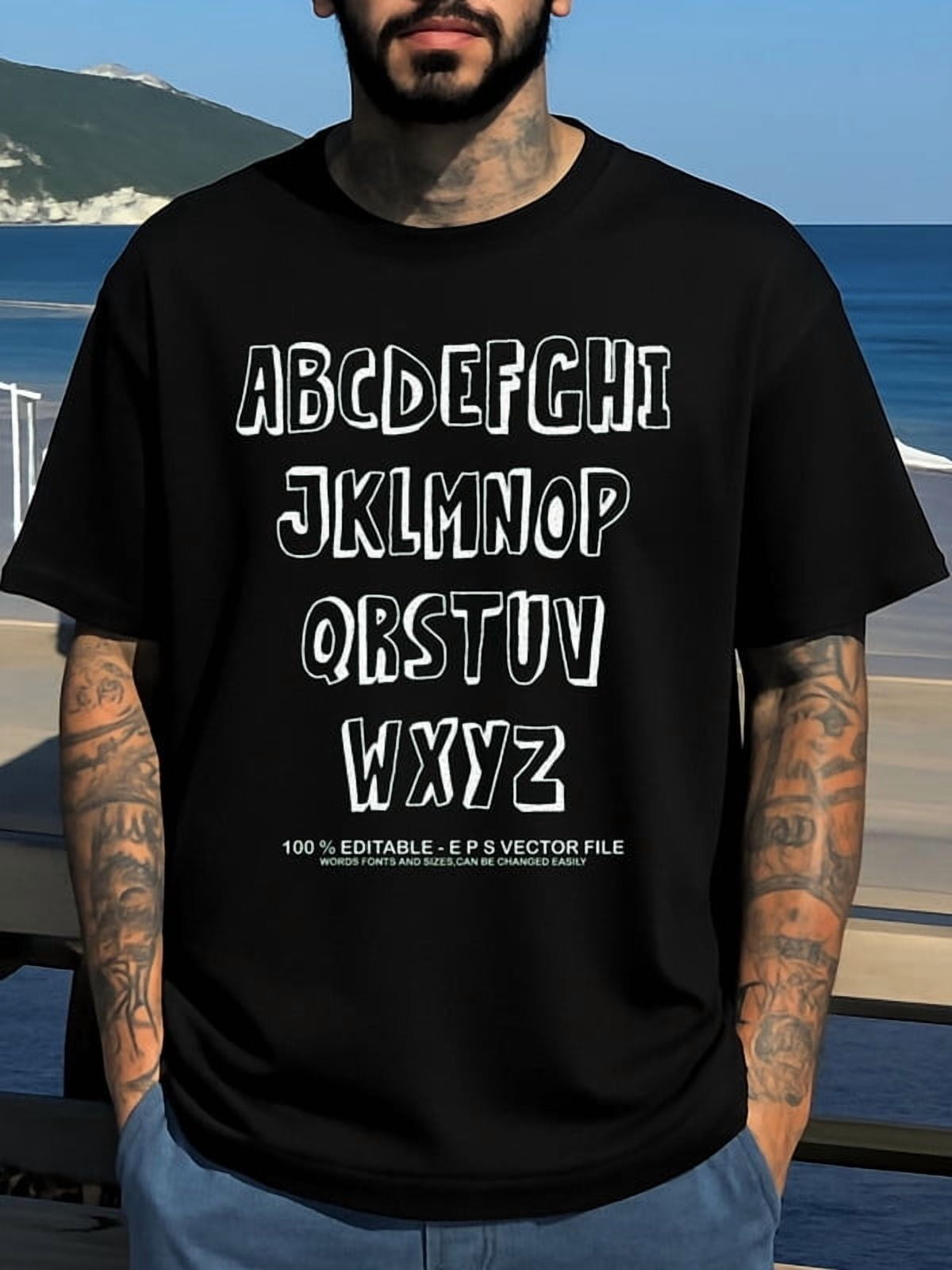 Editable ABC T-Shirt men's Exercise 180G 100% Cotton black gym Running ...