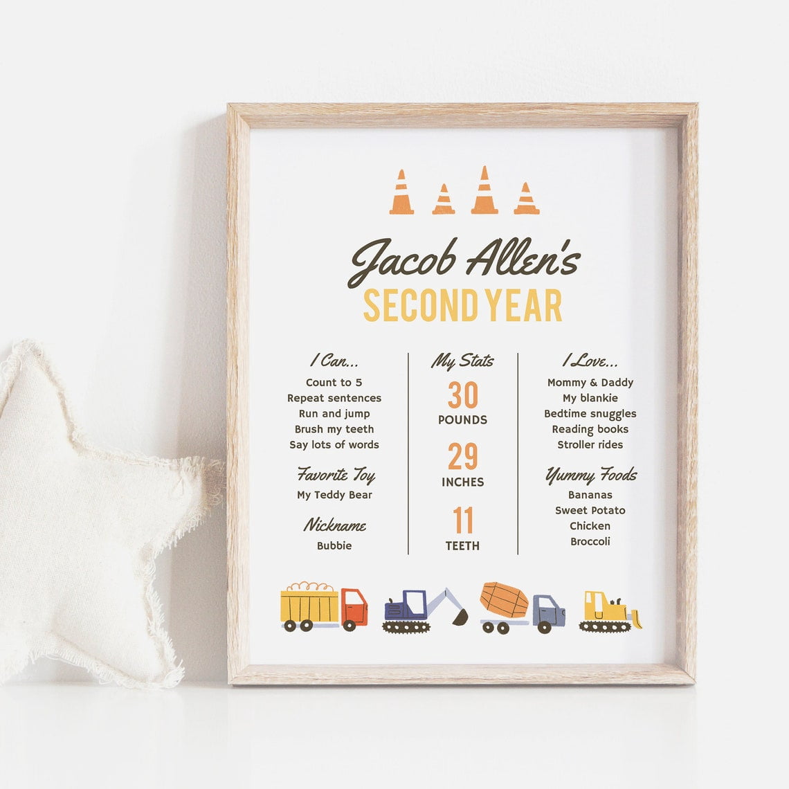 Editable Construction Birthday Party Milestone Sign First Second Year ...