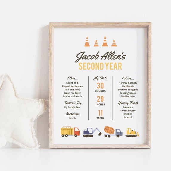 Editable Construction Birthday Party Milestone Sign First Second Year ...