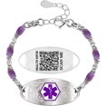 Editable QR Code Medical Alert Bracelet for Women, Purple Zirconia ...