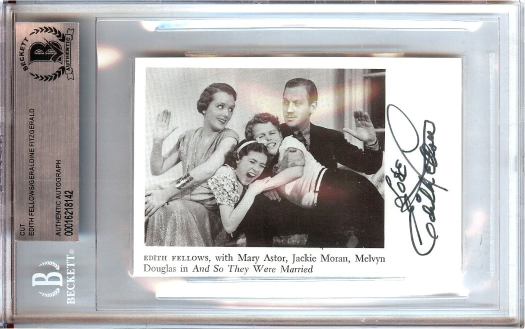 Edith Fellows Geraldine Fitzgerald Dual Signed Cut Signature BAS ...