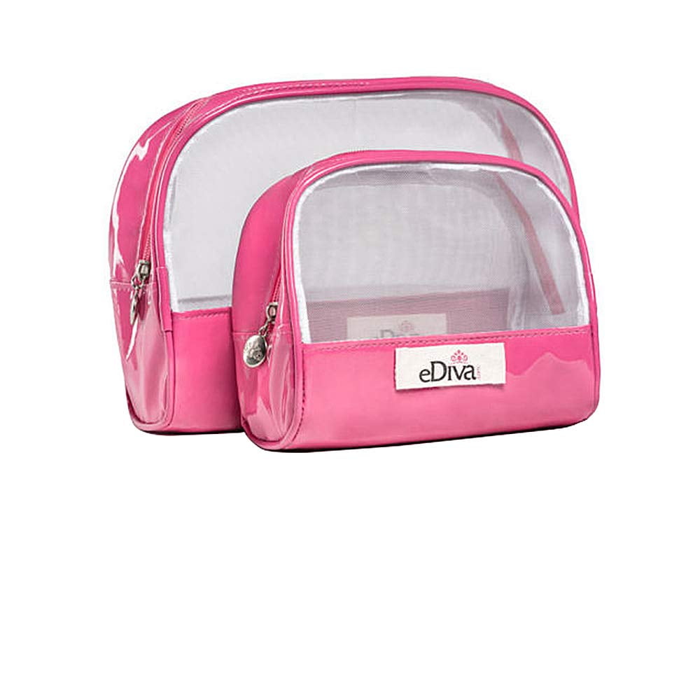 Ediva Vinyl Makeup Pouches, Fuschia Outer Shell with Sheer Side Panels ...