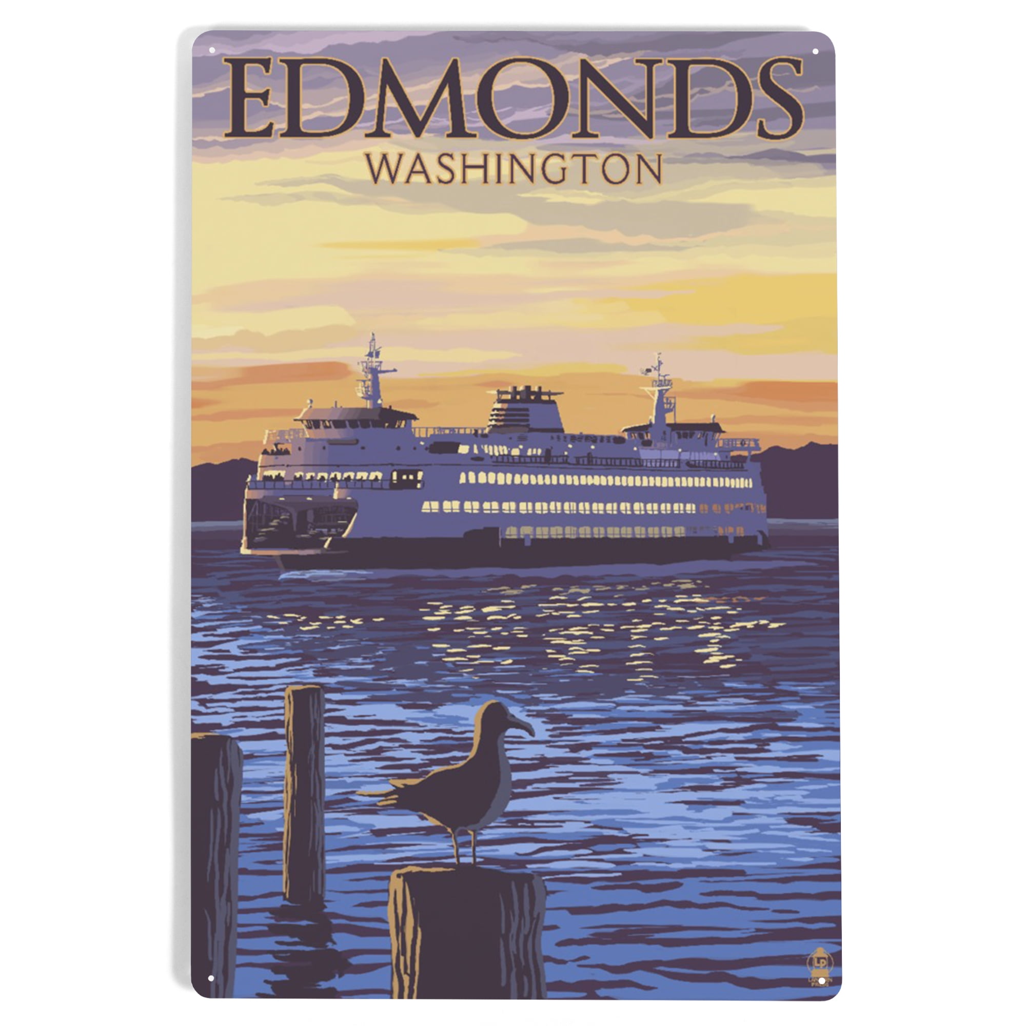 Edmonds, Washington, Ferry Sunset and Gull (12x18 Aluminum Art, Indoor ...